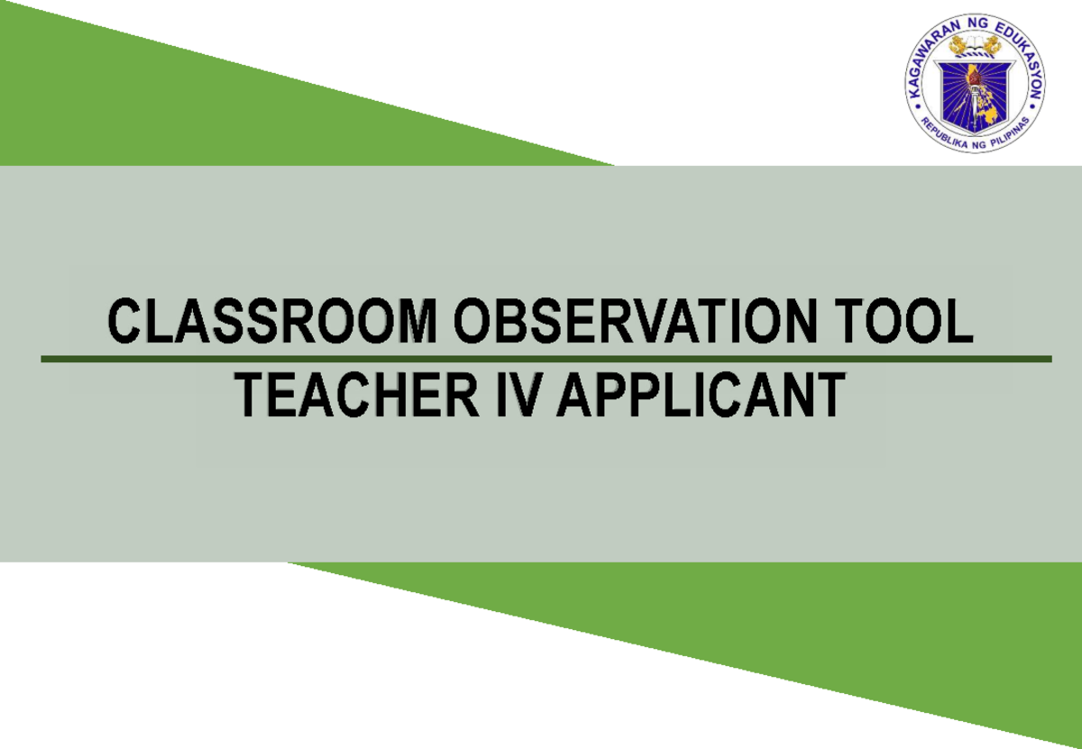 COT Rubric for Teacher IV Applicants: Classroom Observation Tool - Studocu