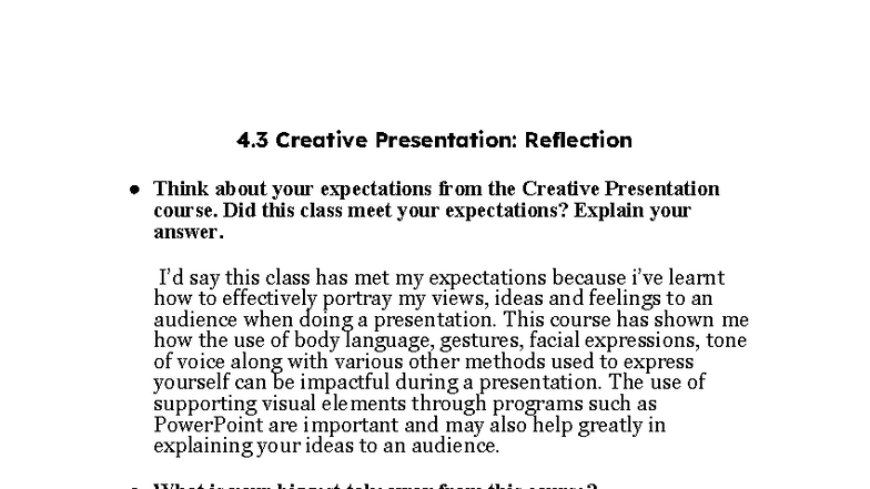 4.3 Creative Presentation: Course Reflection and Key Takeaways - Studocu