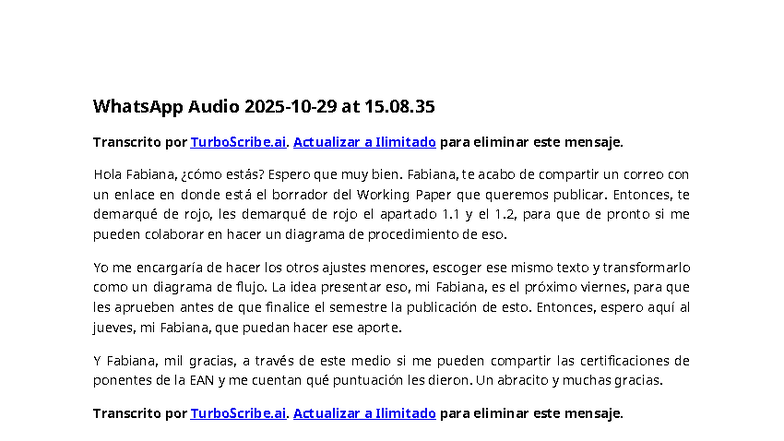 WhatsApp Audio Transcription - Working Paper Collaboration - Studocu