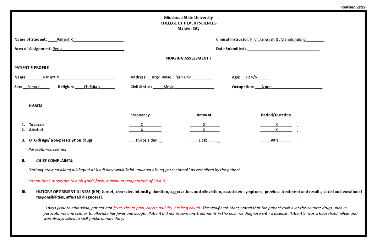 PA TOOL C - Patient Assessment Notes for Nursing Evaluation - Studocu