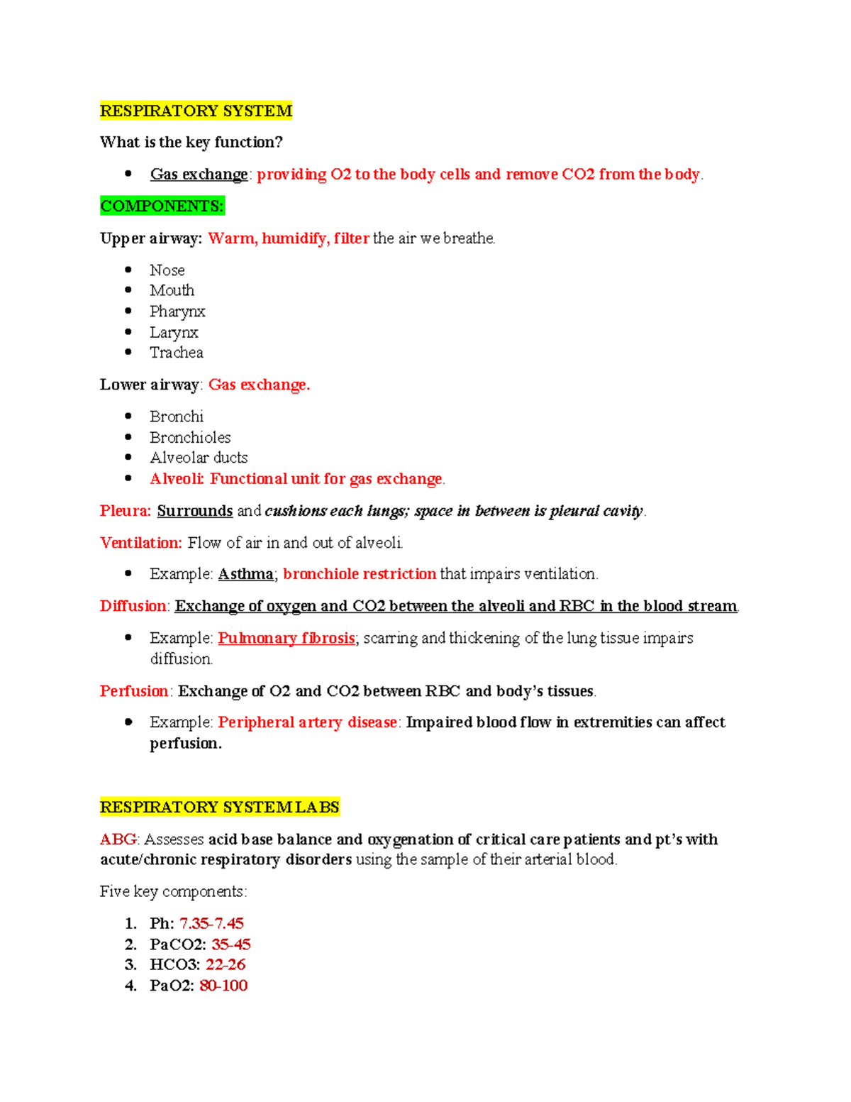 Med Surg 101: Respiratory System Cheat Sheet for Nursing Students - Studocu