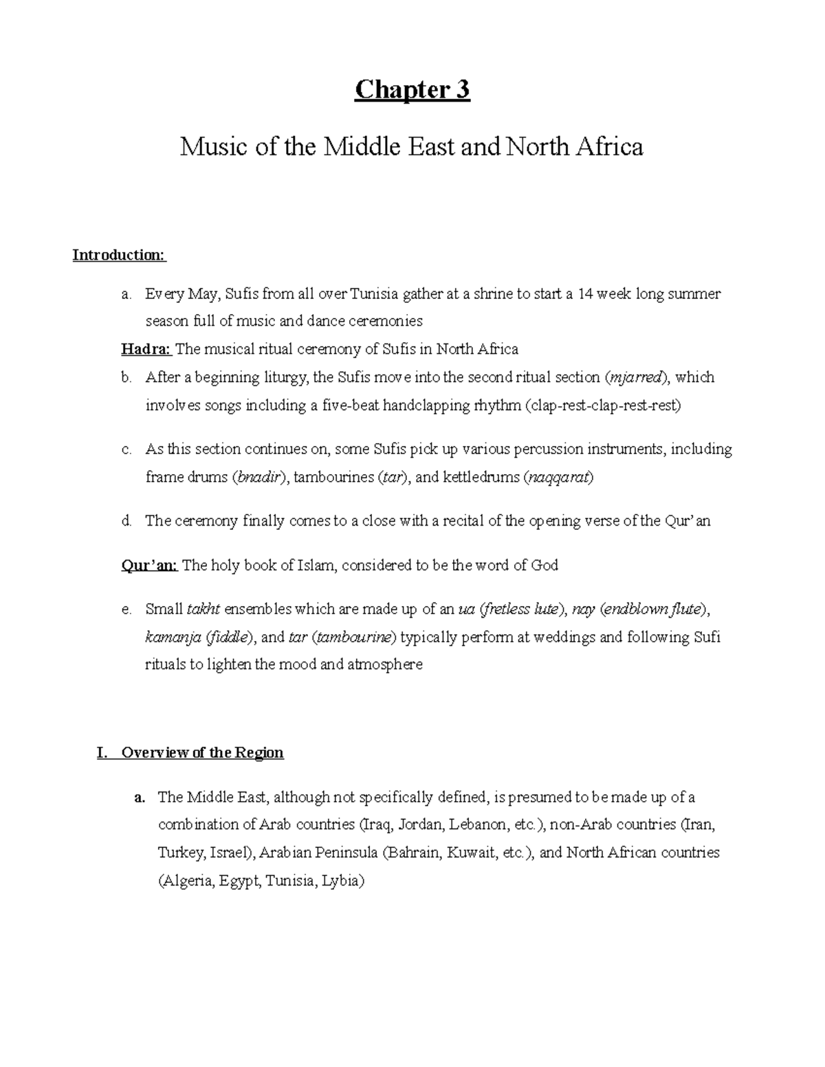 Diverse Worlds Ch. 3 - Summary of Middle Eastern & N. African Music ...