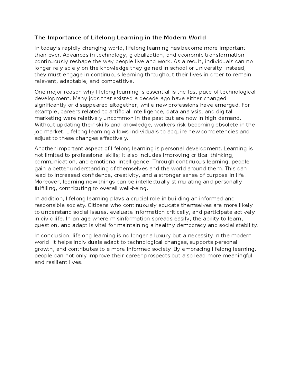 Lifelong Learning: Essential Skills for the Modern Era - Studocu