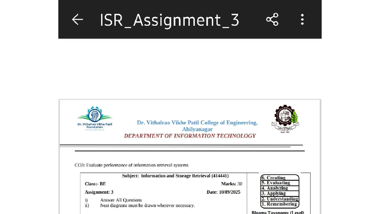 ISR_Assignment_3: Performance Evaluation in Information Retrieval - Studocu