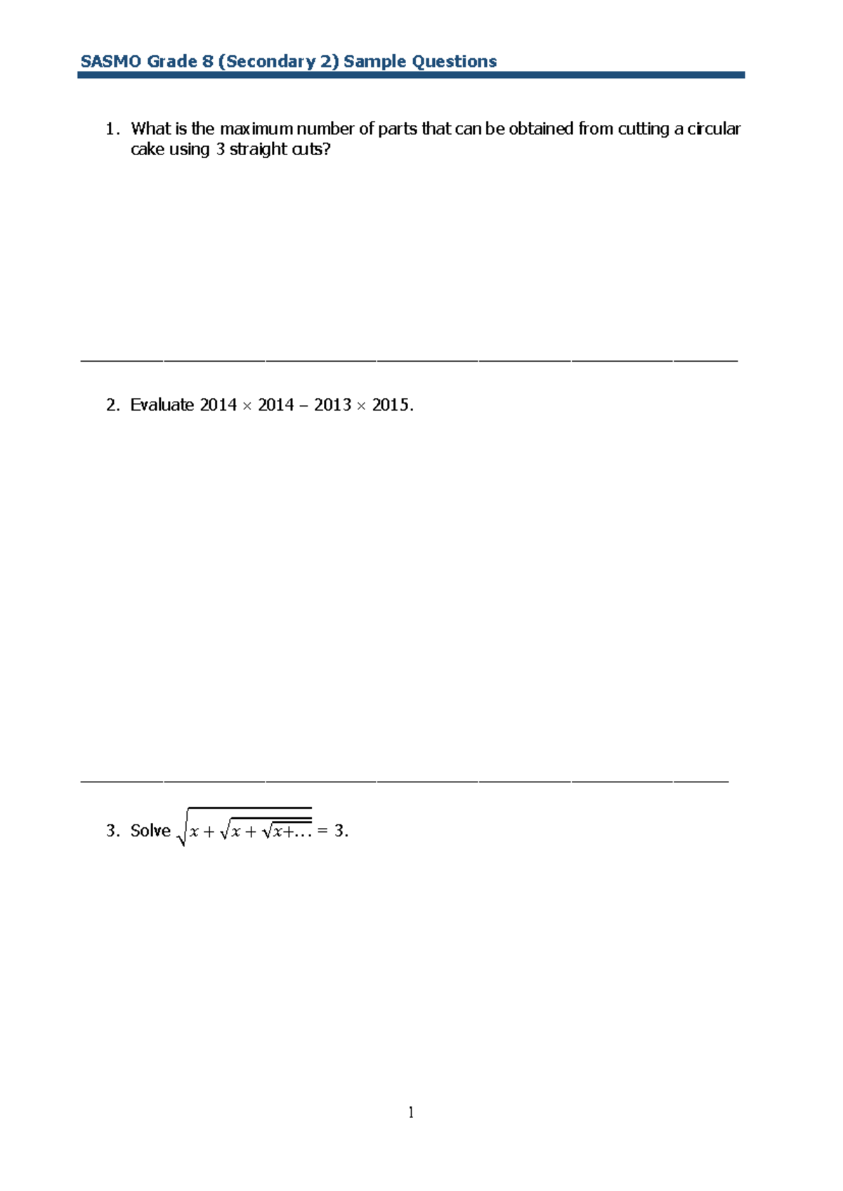 SASMO Grade 8 (Secondary 2) Sample Questions & Solutions - Studocu