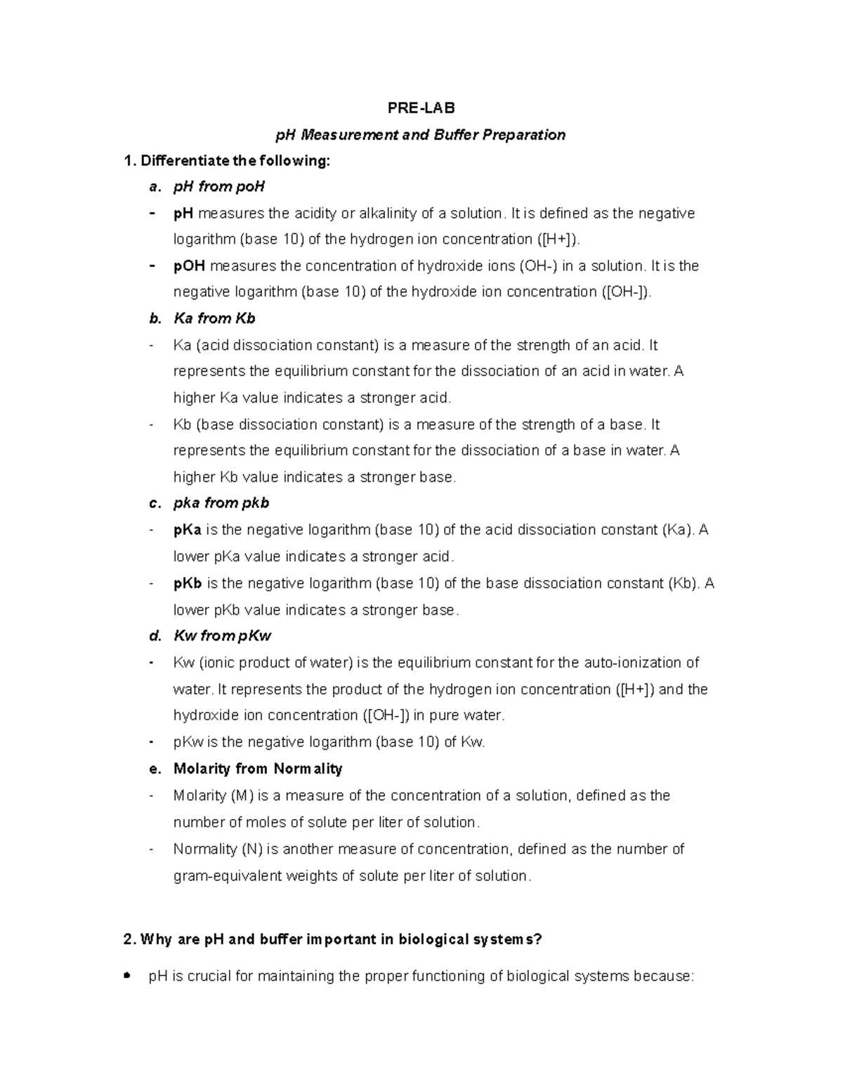 Biochem Lab Prep - pH Measurement & Buffer Solutions Guide - Studocu