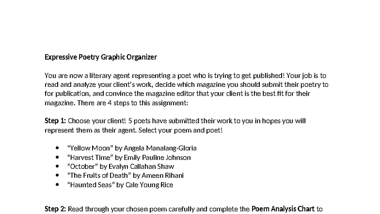 ENG 202 - Expressive Poetry Graphic Organizer & Analysis Assignment ...