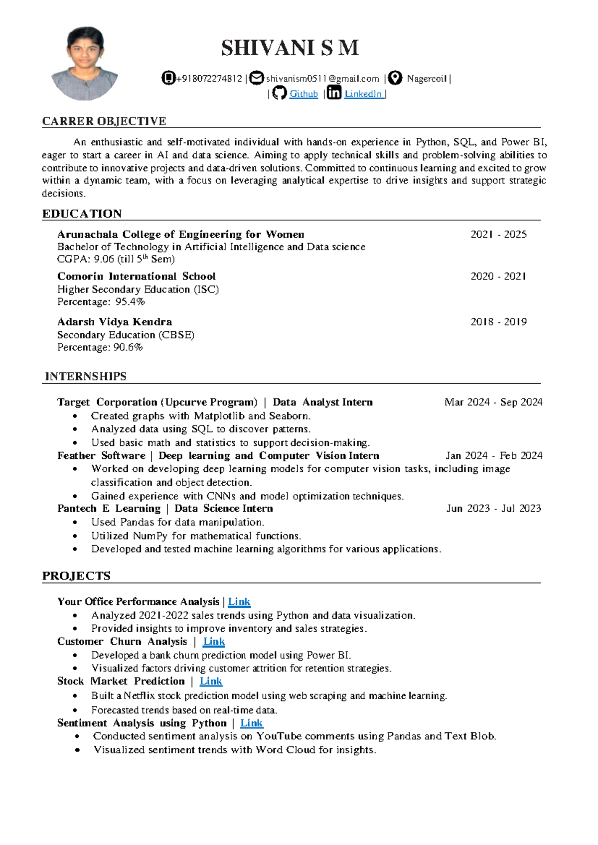 Shivani S M - Career Objective & Skills in AI/Data Science - Studocu