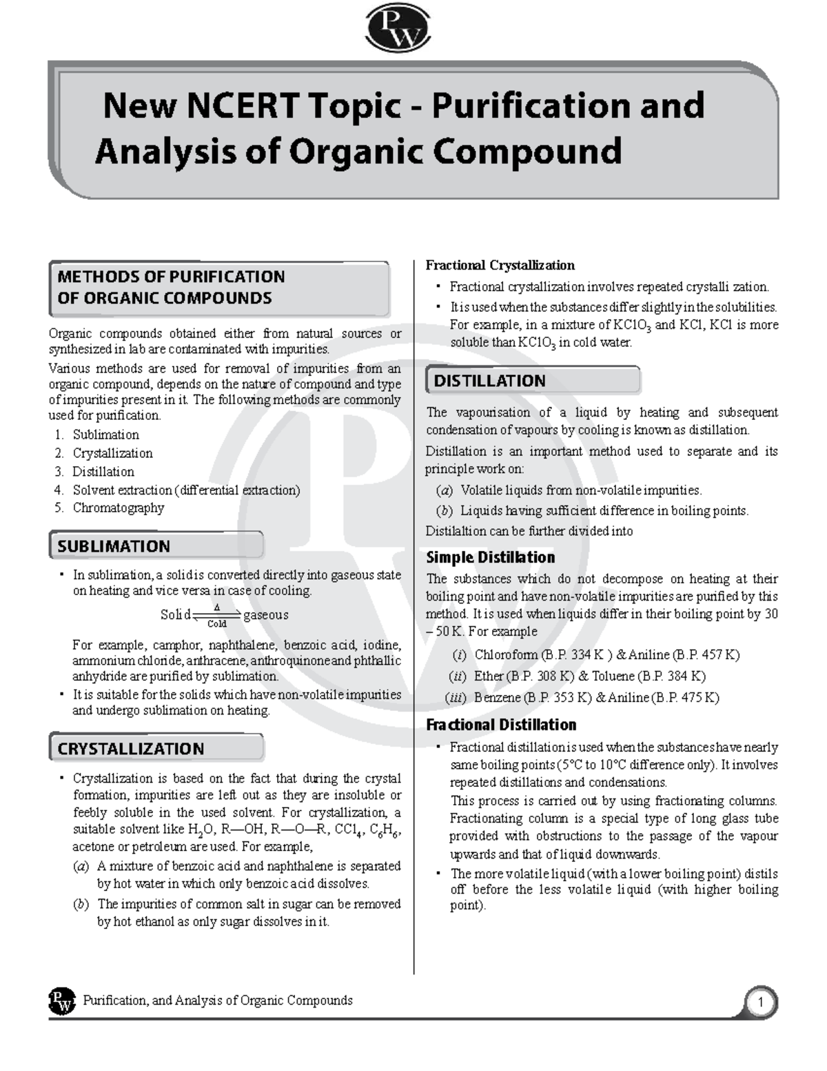 Purification and Analysis of Organic Compounds - NEET (XI) - Studocu