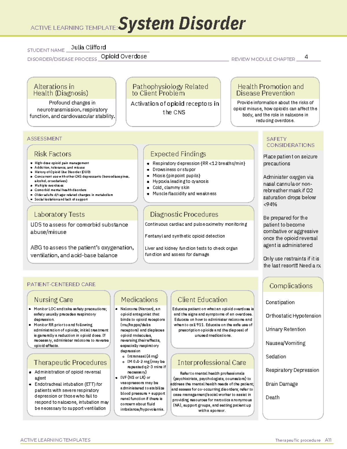 ATI System Disorder Template: Opioid Overdose / PTSD Care指南 - Studocu