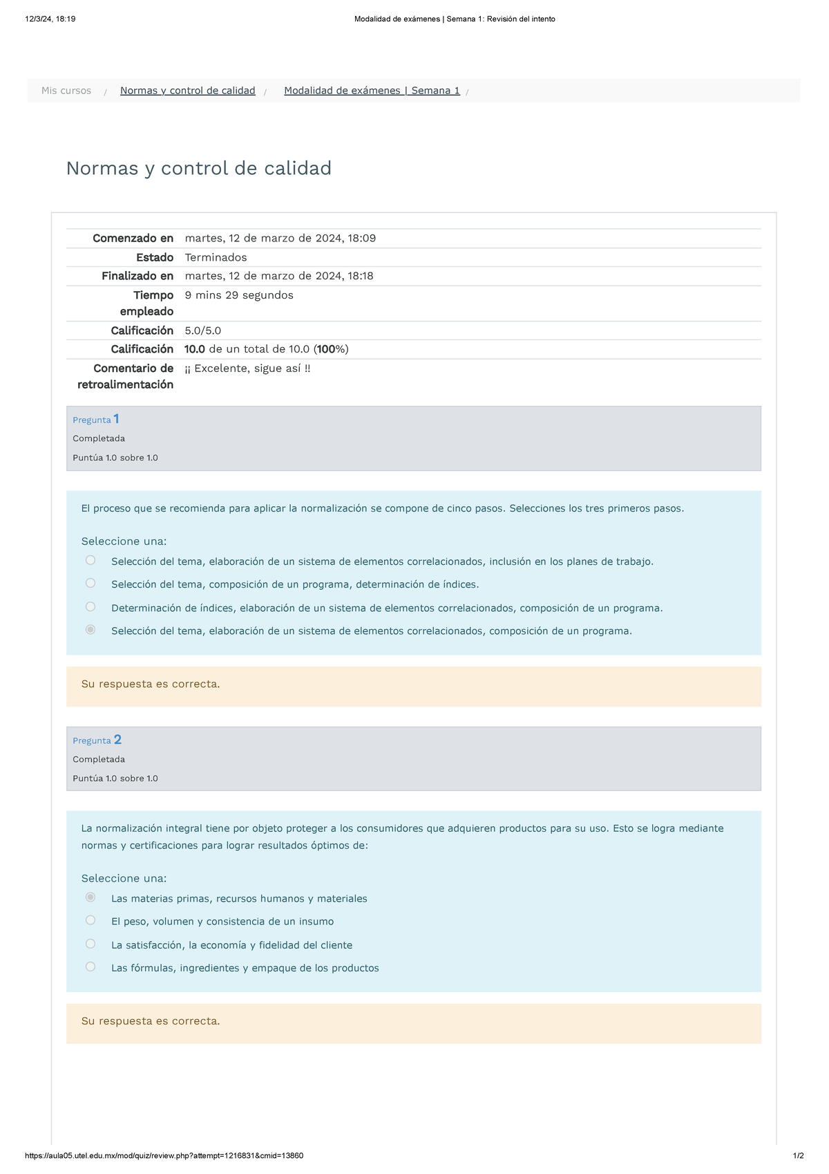 Examen de Normas y Control de Calidad - Semana 1 (12/3/24) - Studocu