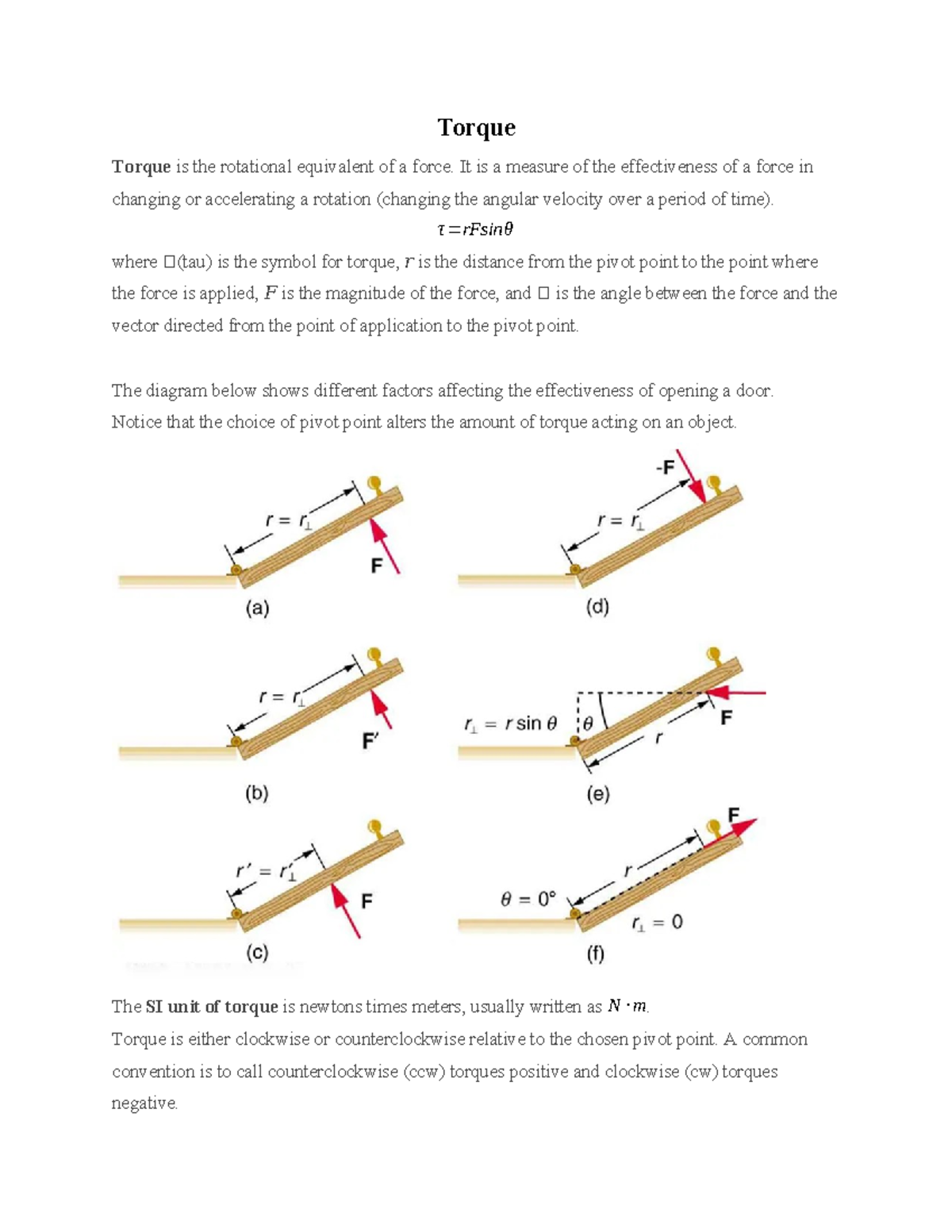 Torque Notes: Understanding Rotational Force and Its Effects - Studocu
