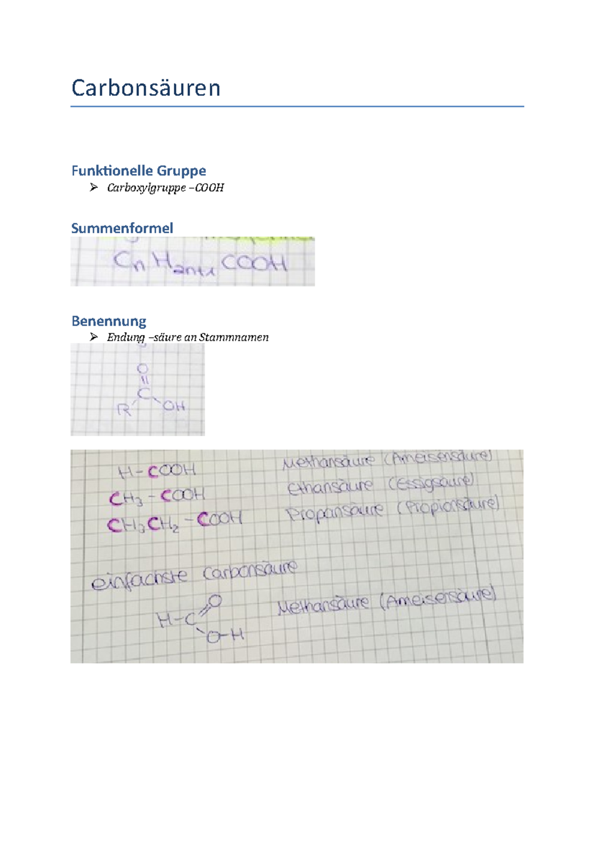 Carbonsäuren - Zusammenfassung Organische Chemie - Carbonsäuren ...