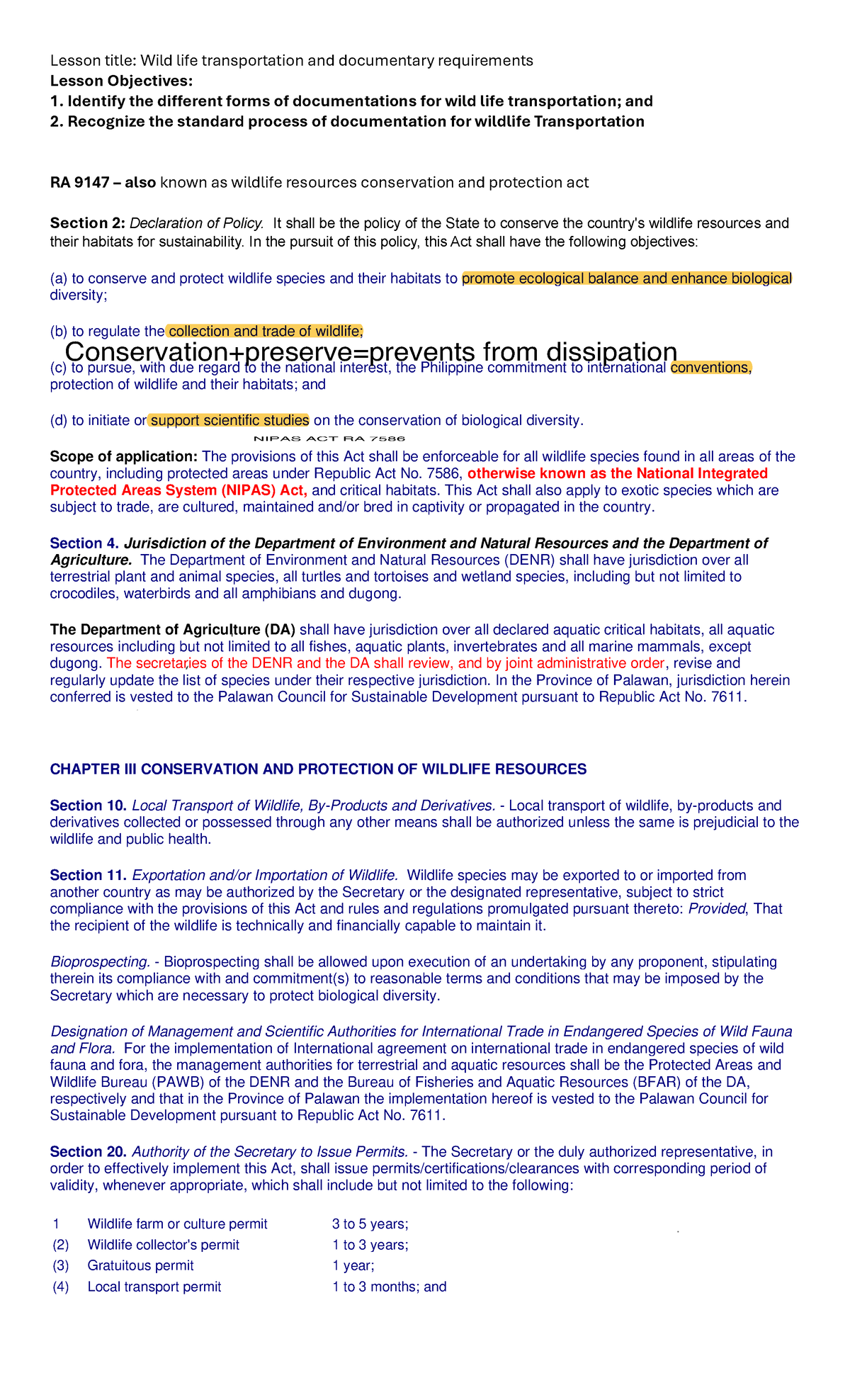 Wildlife Transportation Guidelines and Documentation (RA 9147) - Studocu