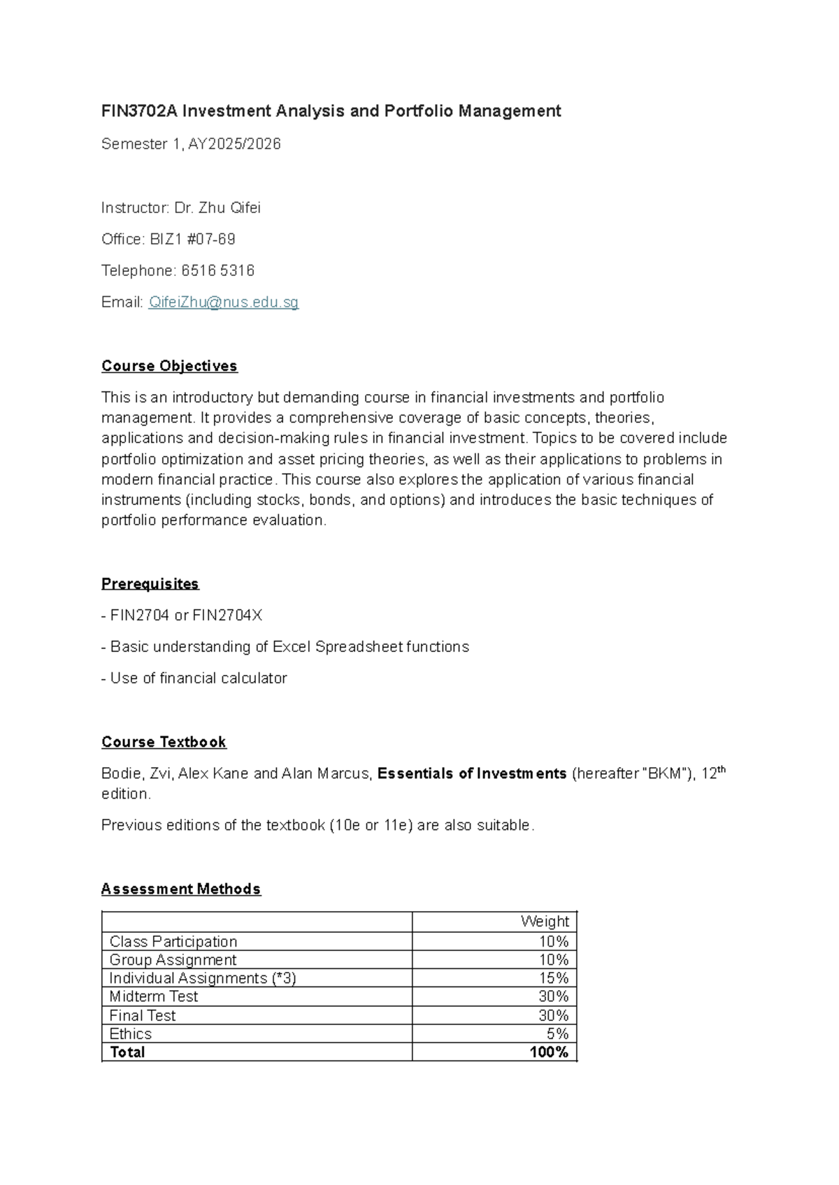 FIN3702A Investment Analysis & Portfolio Management Course Outline ...