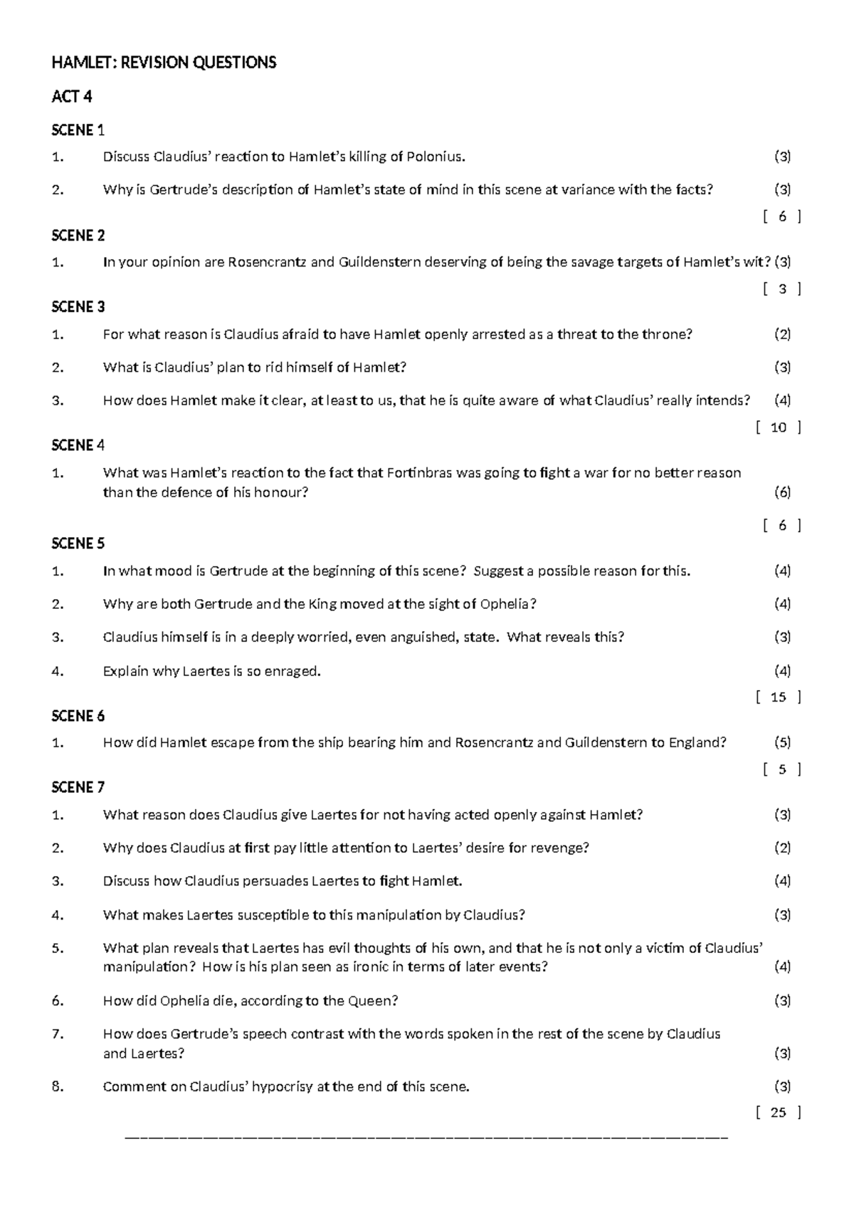 HAMLET: REVISION QUESTIONS FOR ACT 4 ANALYSIS AND DISCUSSION - Studocu