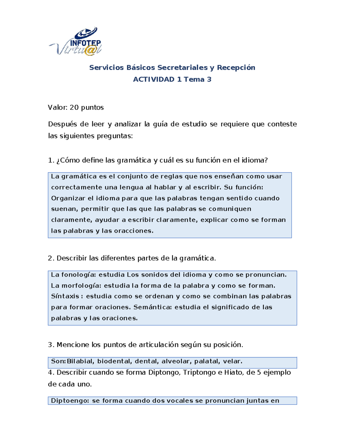 Servicios Básicos Secretariales y Recepción - Actividad 1: Gramática y ...