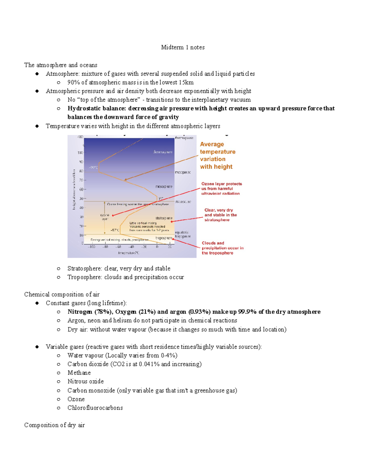 CC Midterm Review - Lecture Notes on Atmosphere and Climate - Studocu