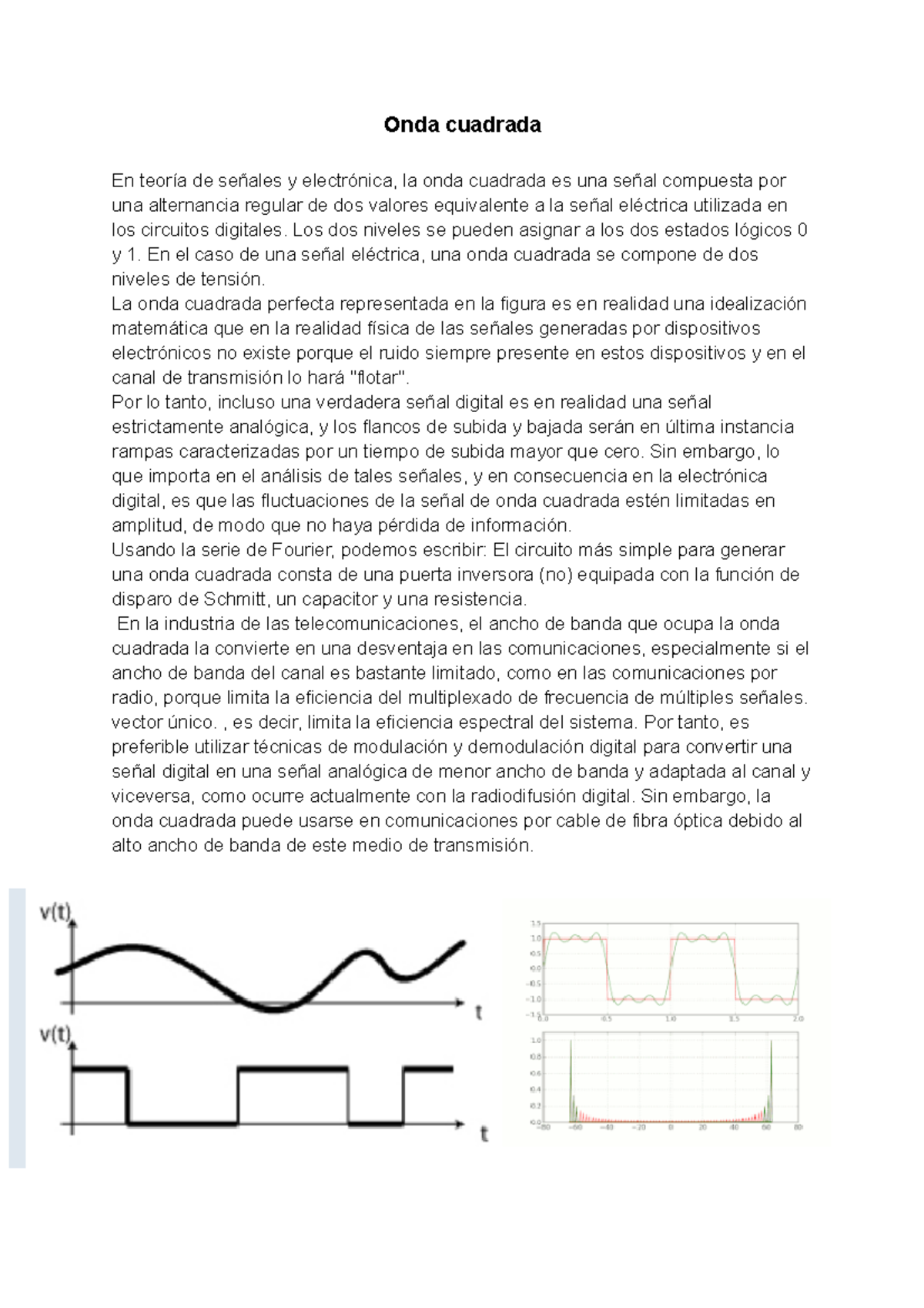 Onda Cuadrada en Teoría de Señales y Electrónica: Conceptos Clave - Studocu