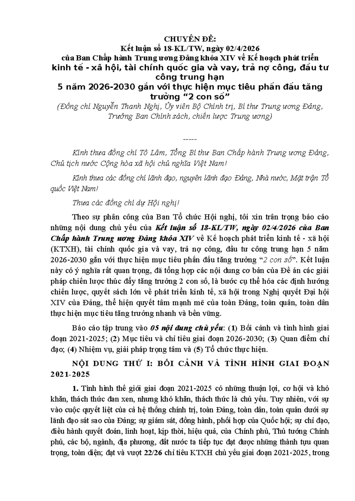 Chuyên Đề: Kết Luận Kế Hoạch Phát Triển KTXH 5 Năm (Ban Cscltw) - Studocu