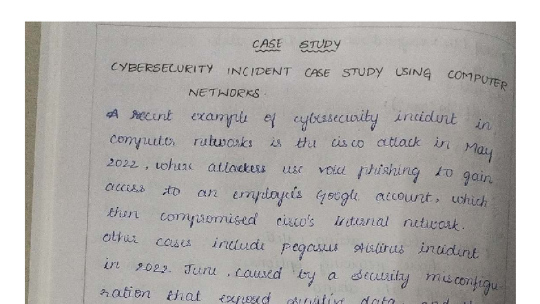 CASE STUDY: CYBERSECURITY INCIDENTS IN COMPUTER NETWORKS - Studocu