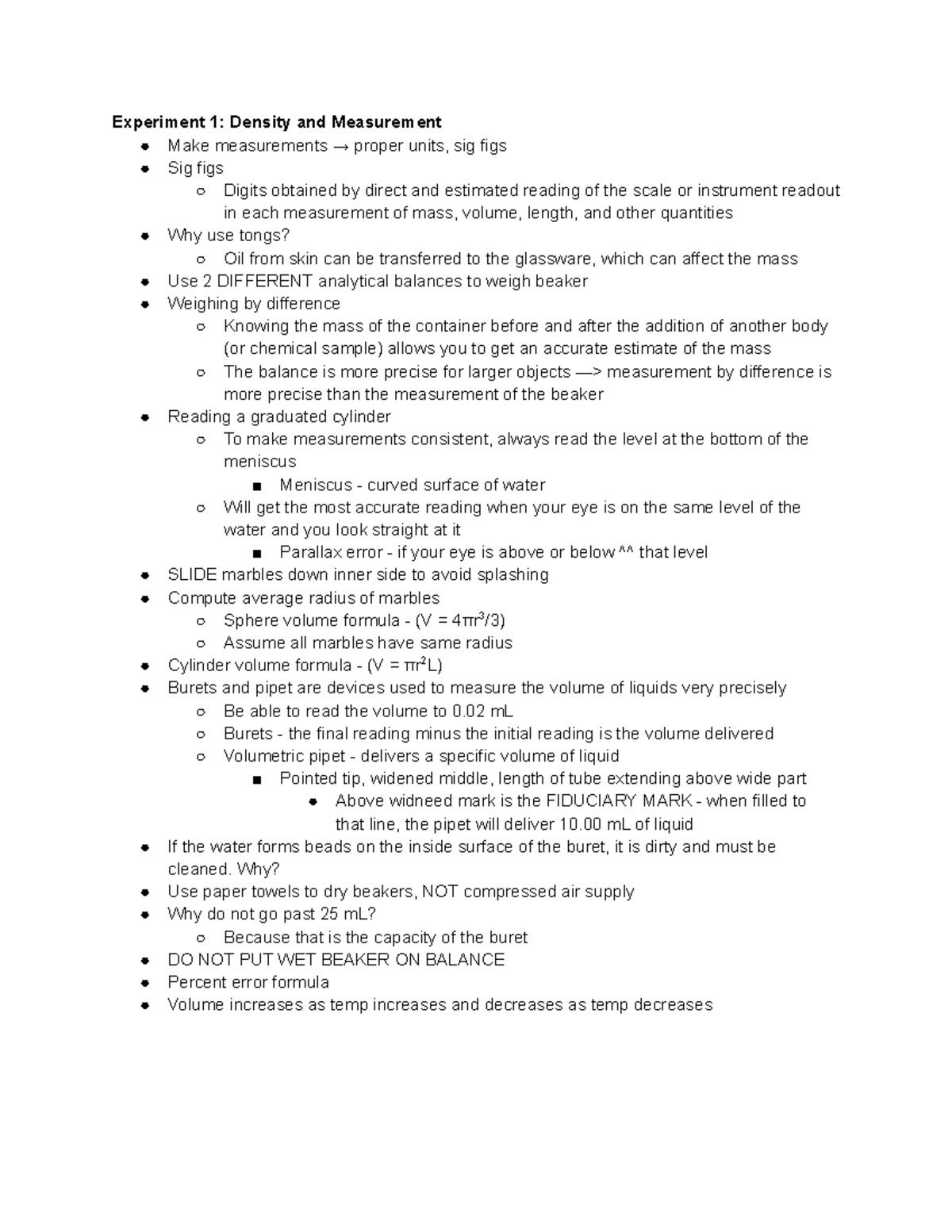 Chem lab final review - Experiment 1: Density and Measurement Make ...