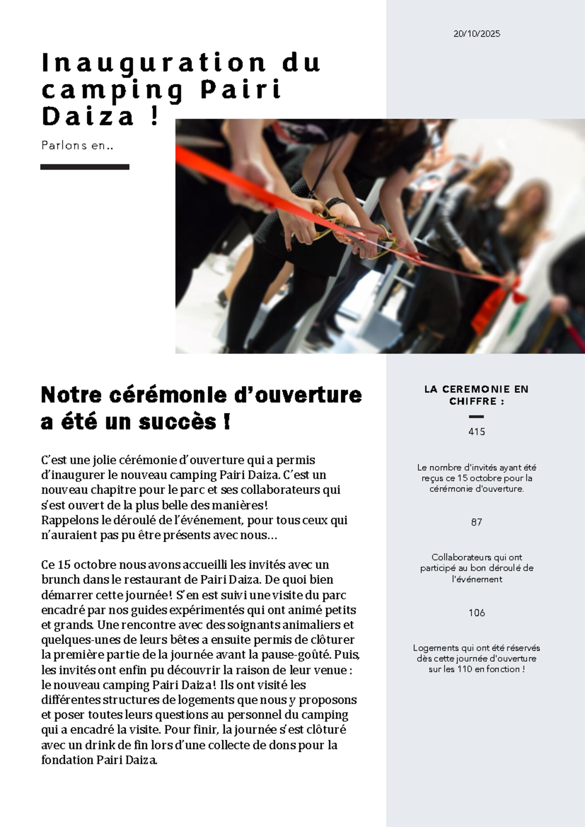 Inauguration du Camping Pairi Daiza : Célébration et Retours d'Invités ...