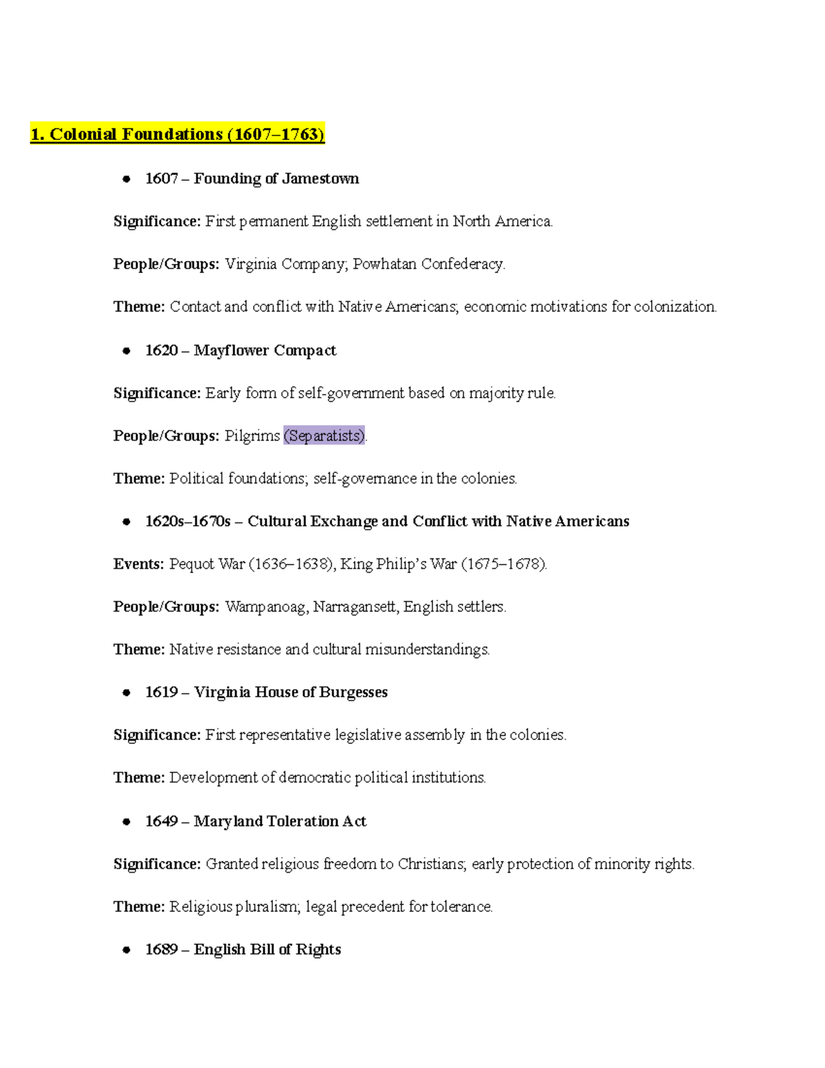 U.S. History 1: Key Events and Movements Overview - Studocu