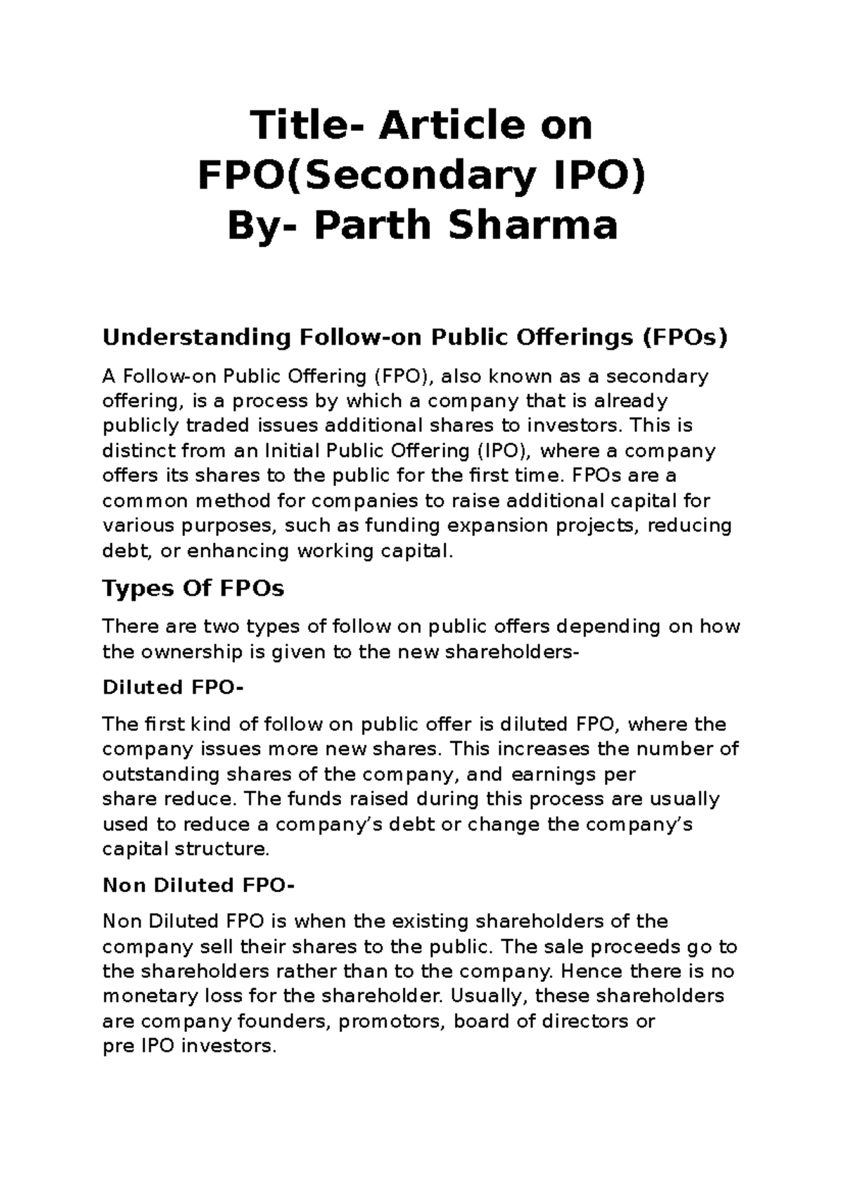 FPO Insights: Understanding Follow-On Public Offerings by Parth Sharma ...
