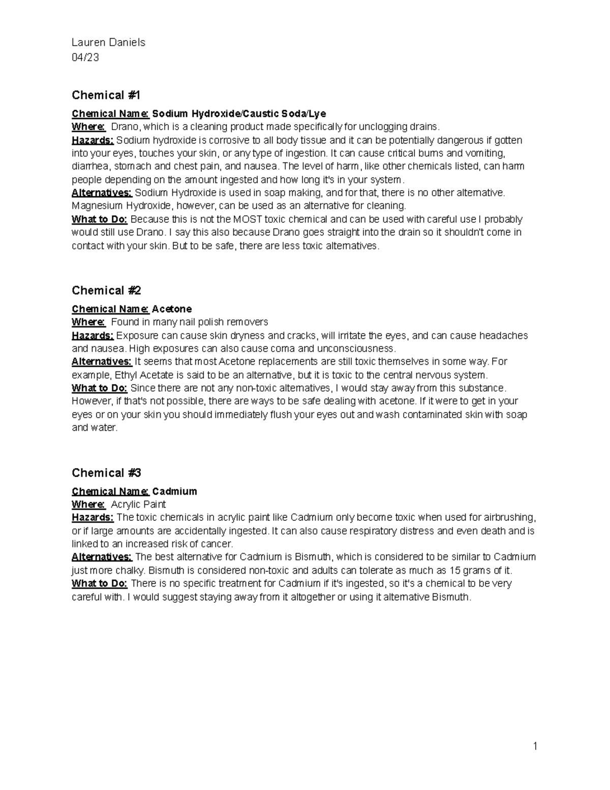 Extra Credit 1: Toxic Chemical Scavenger Hunt Insights - Studocu
