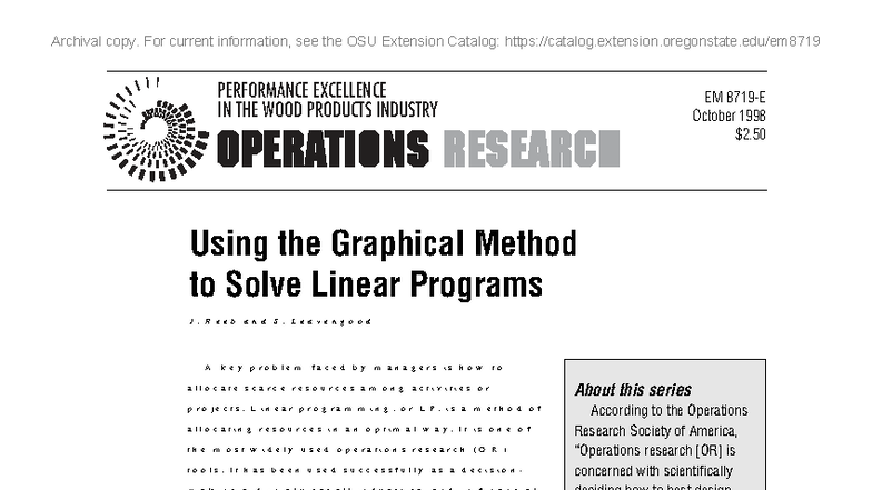 EM 8719: Graphical Method for Linear Programming in Wood Products - Studocu