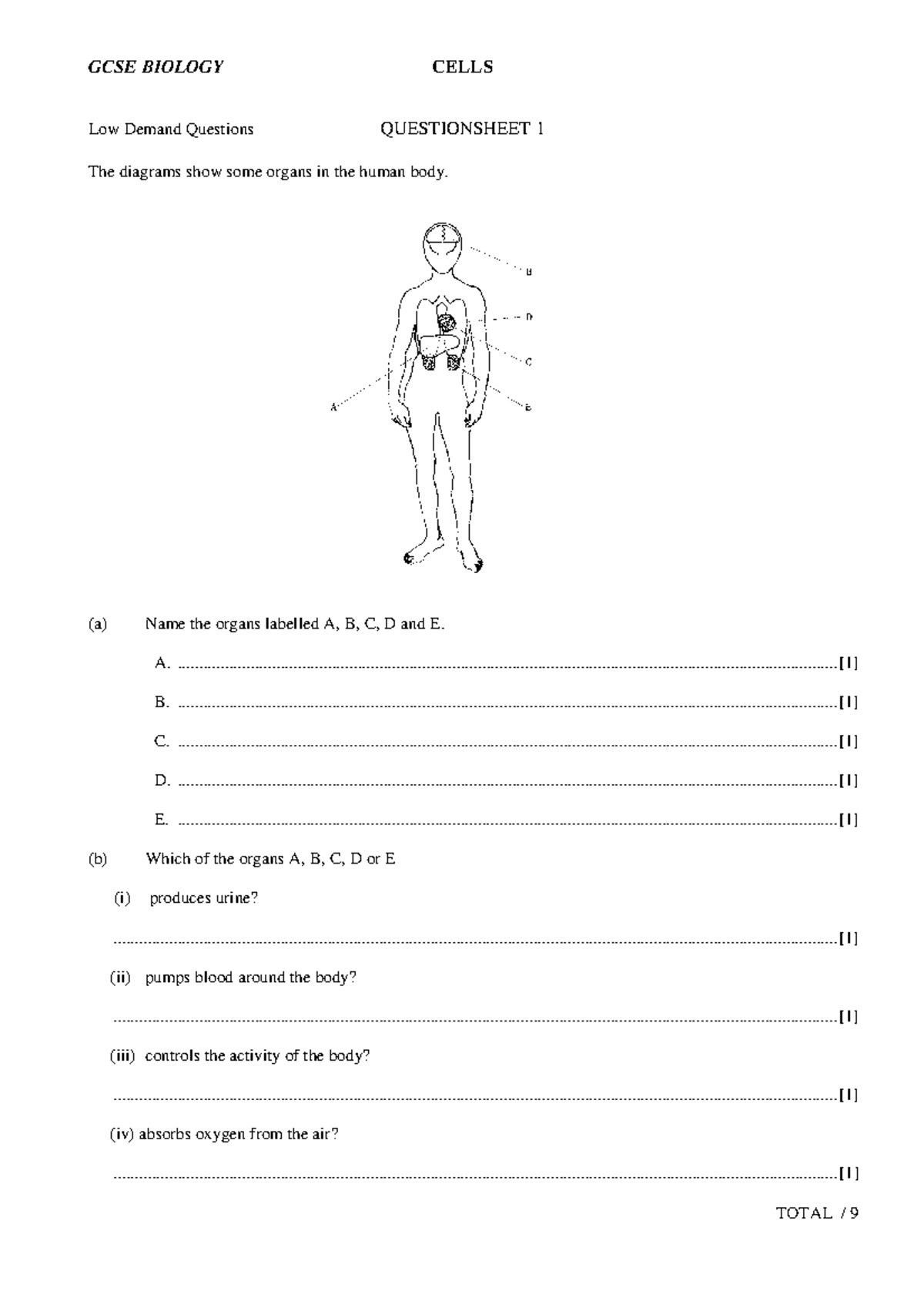 GCSE BIOLOGY CELLS Low Demand & Medium Demand Questions - Studocu