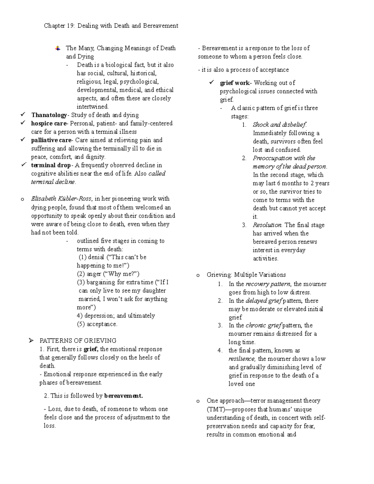 Chapter 19: Understanding Death, Bereavement, and Ethical Issues - Studocu