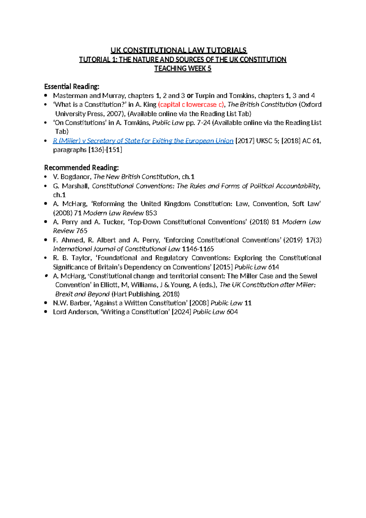 UK CONSTITUTIONAL LAW TUTORIAL 1: NATURE & SOURCES OF THE UK ...