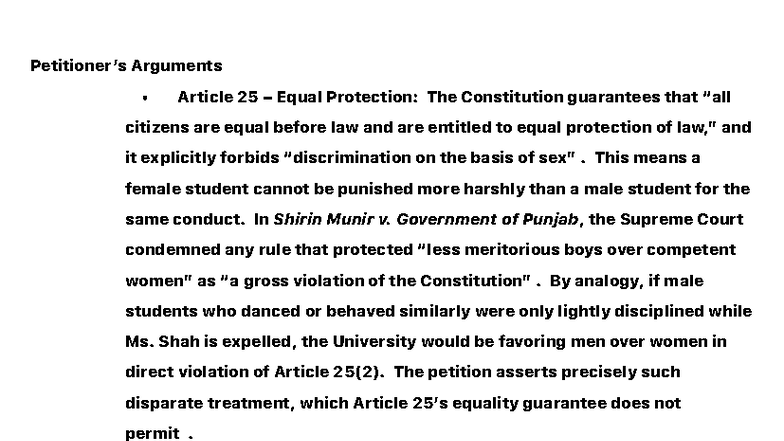 Petitioner’s Arguments on Article 25: Equal Protection & Gender Bias ...