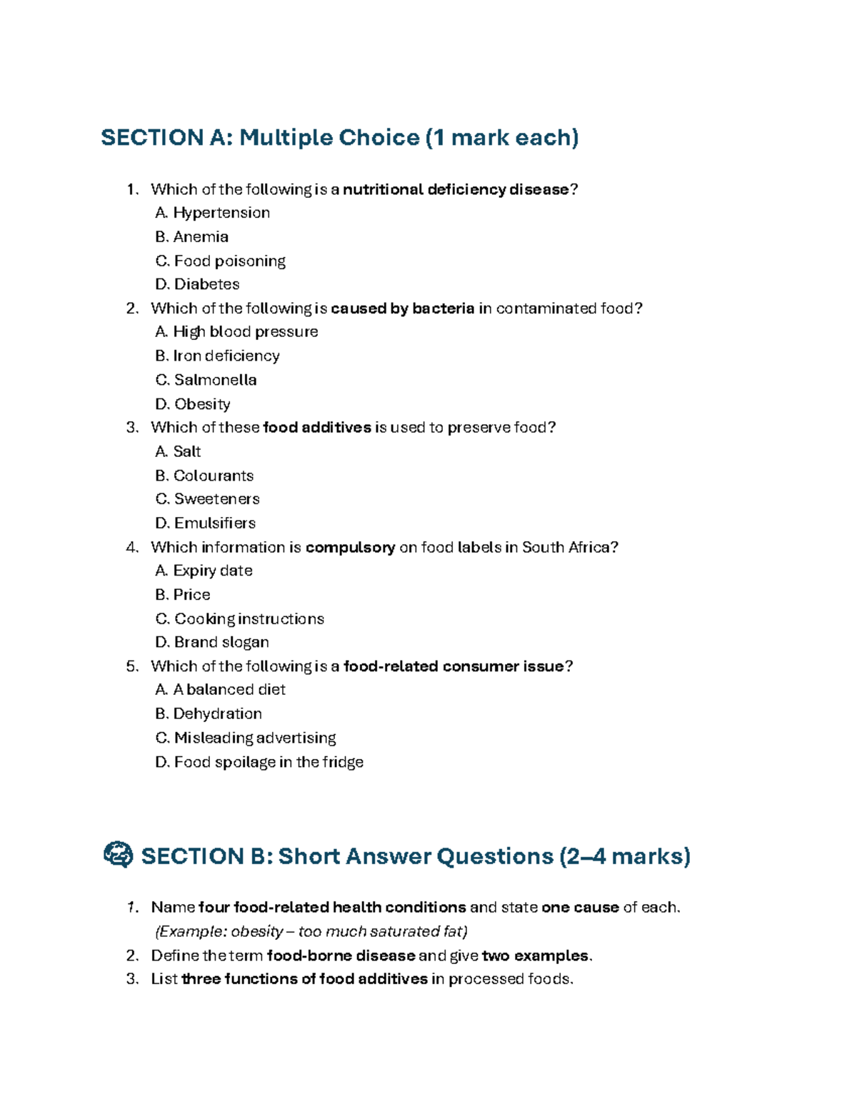 Grade 12 Consumer Studies Practice Questions: MCQ & Short Answers - Studocu