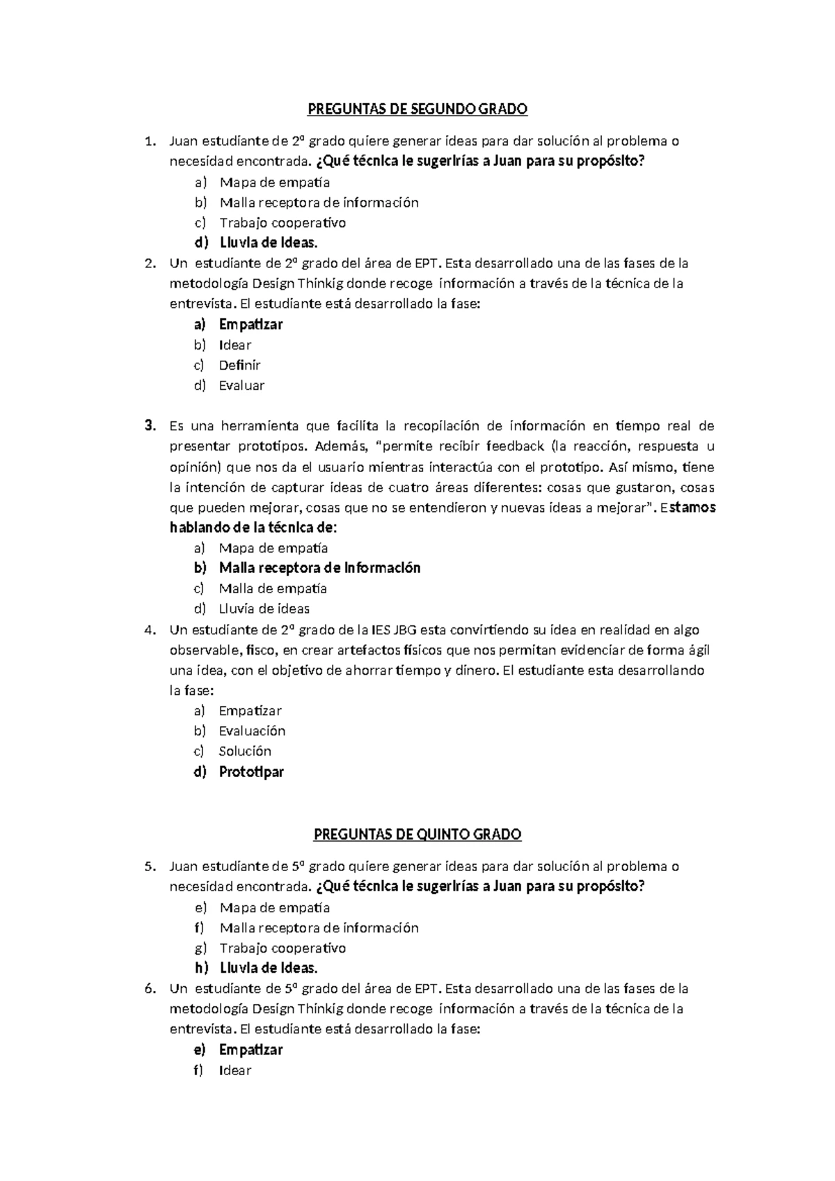 Tercer Grado Sección A - Preguntas para Examen de Matemáticas y ...