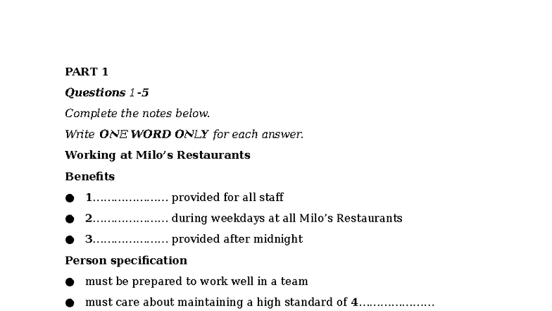 Listening Level 1: Restaurant Work & Fashion Development Notes - Studocu