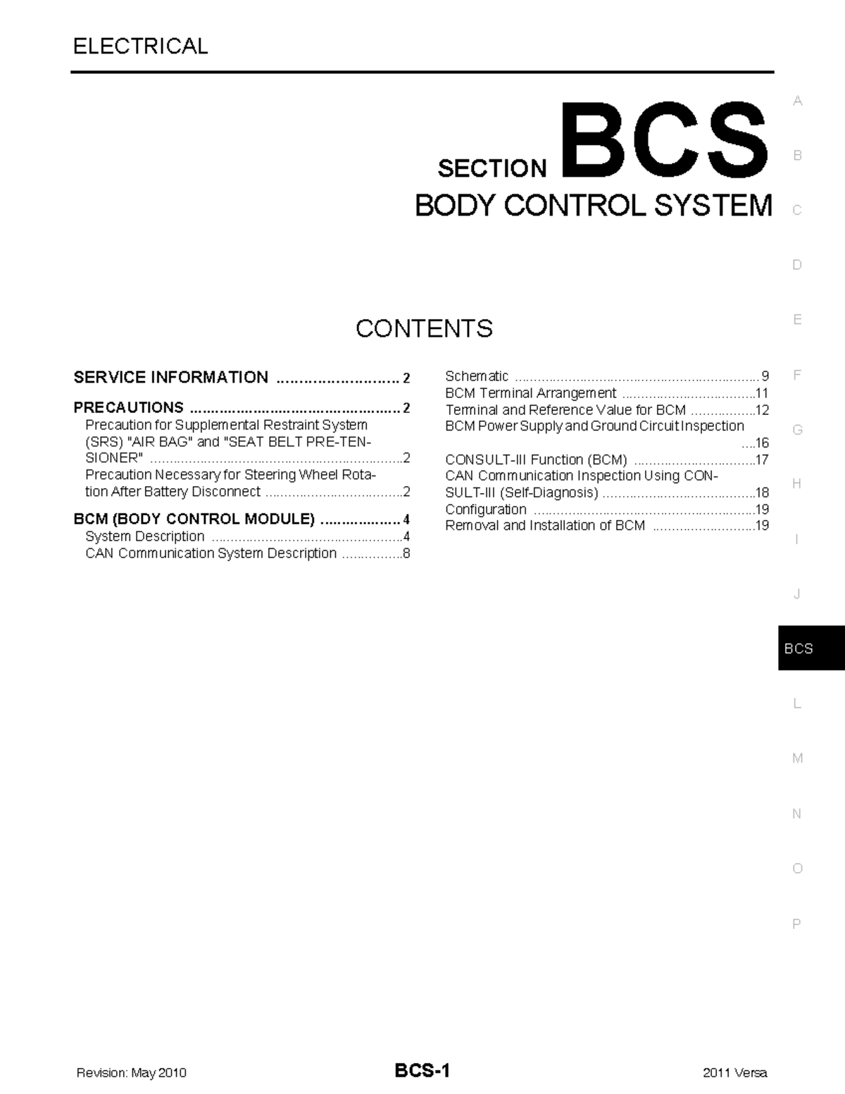 BCS 2011 Versa Body Control System Overview and Service Guide - Studocu