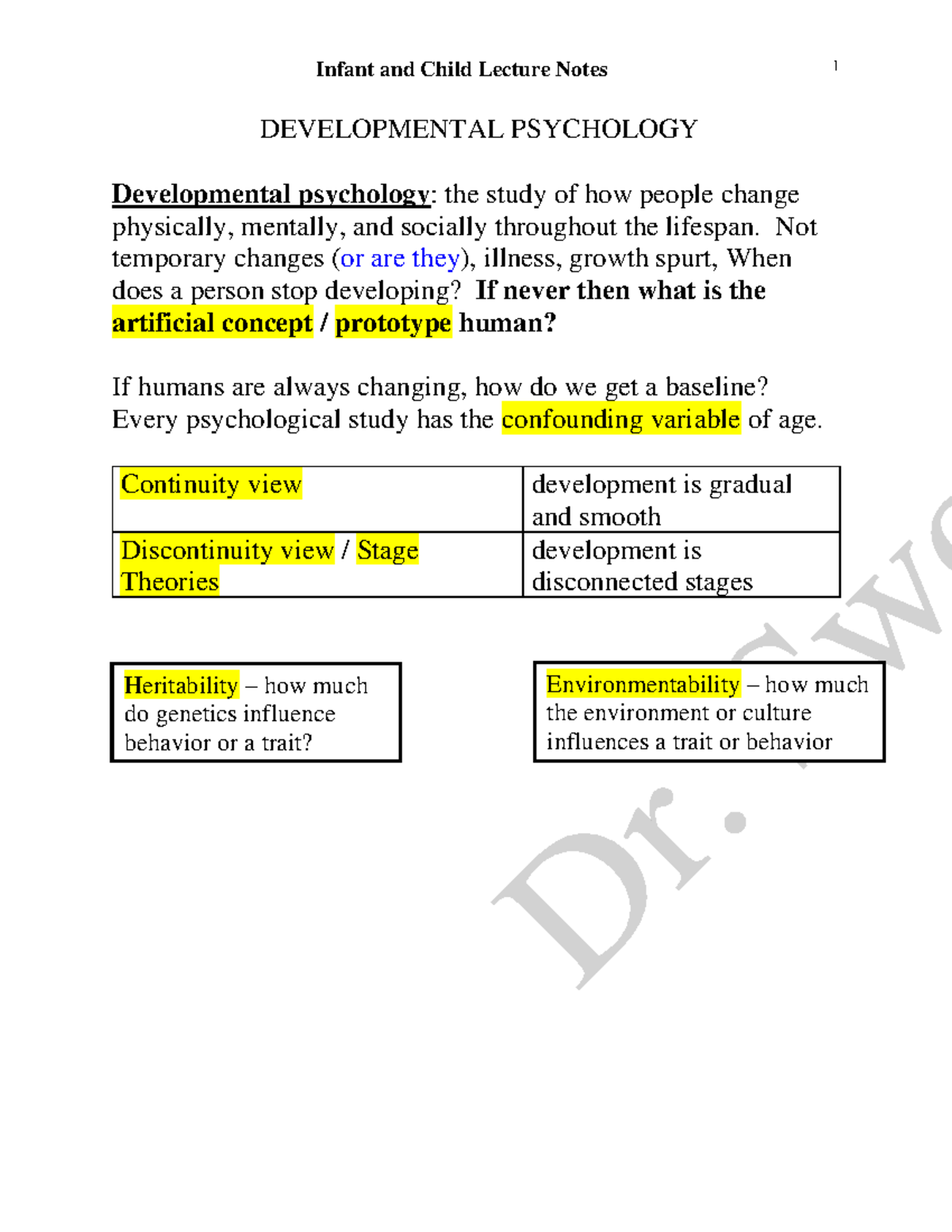 Infant and Child Development Lecture Notes 1 - PSY 101 - Studocu