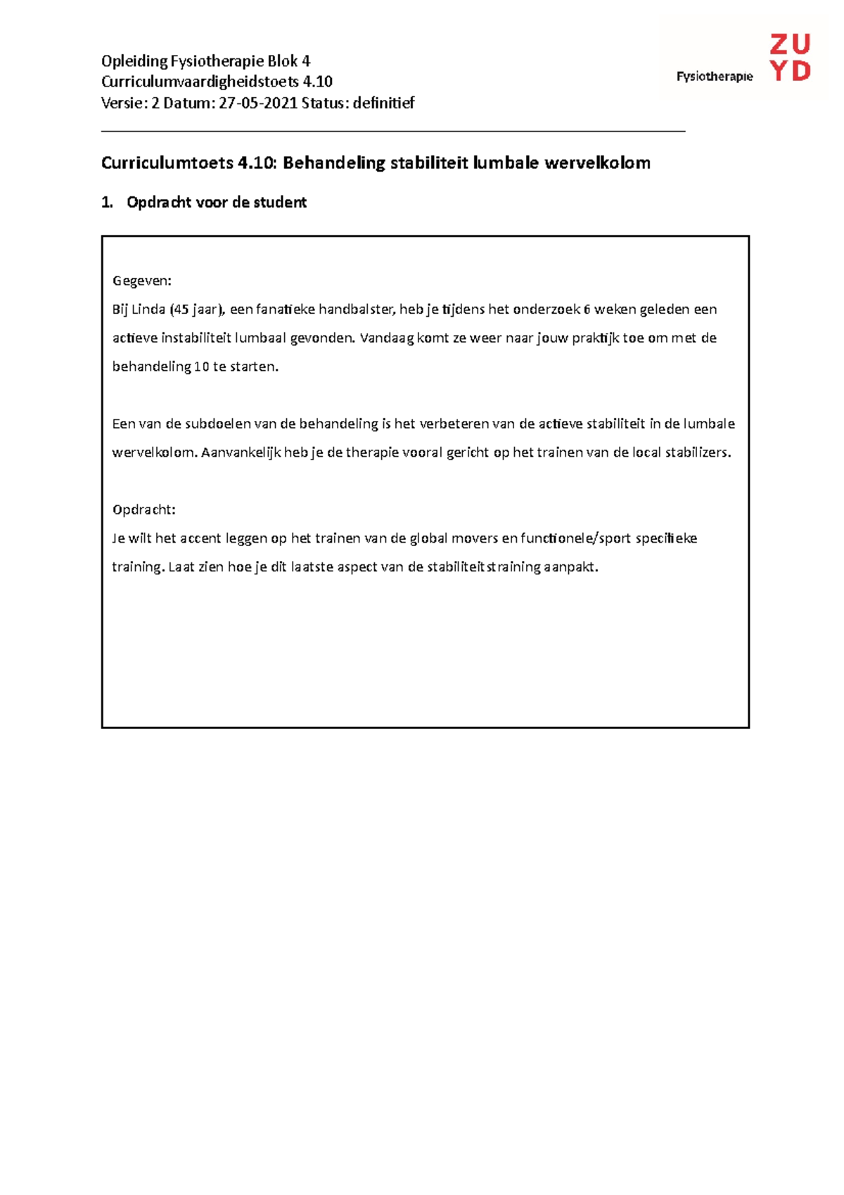 CCVH 4.10: Behandeling en stabiliteit lumbale wervelkolom - Studie ...