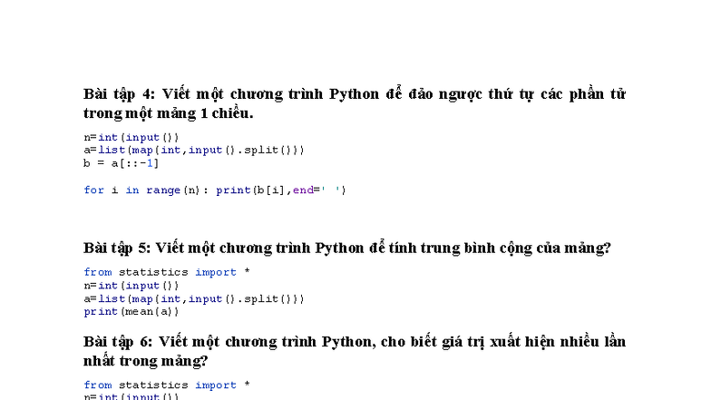 Bài tập Python: Xử lý Mảng 1 Chiều và 2 Chiều - Studocu