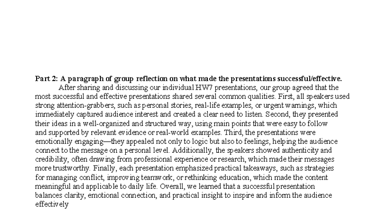 BAS HW7 Group Reflection on Effective Presentations - Studocu