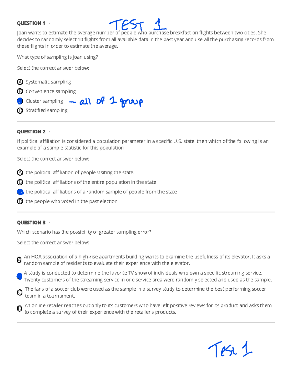 MATH 2100 - UNIT 3 TEST - Chapters 8, 9, and 12 - ####### QUESTION 1 ...