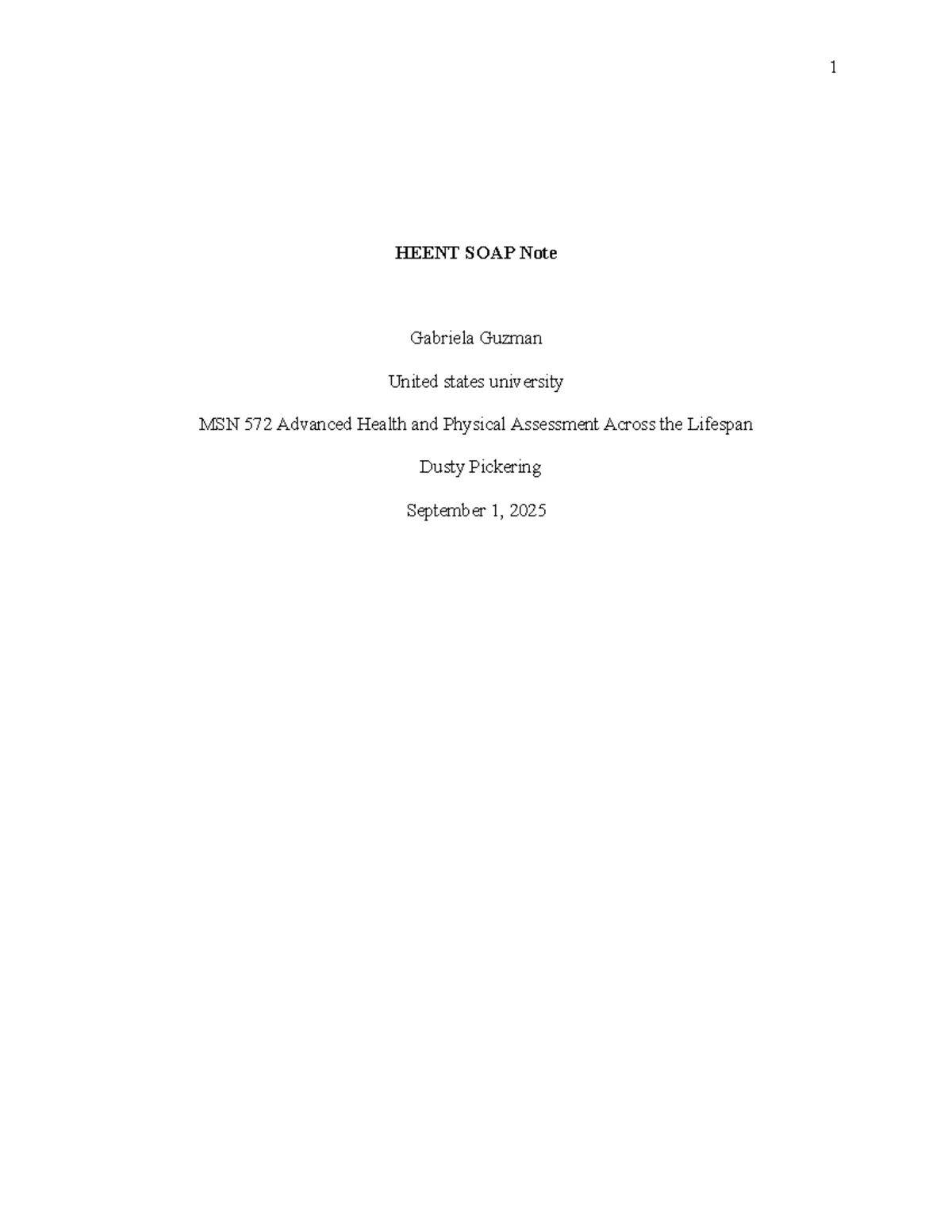 HEENT SOAP Note - MSN 572 Advanced Health Assessment - Studocu