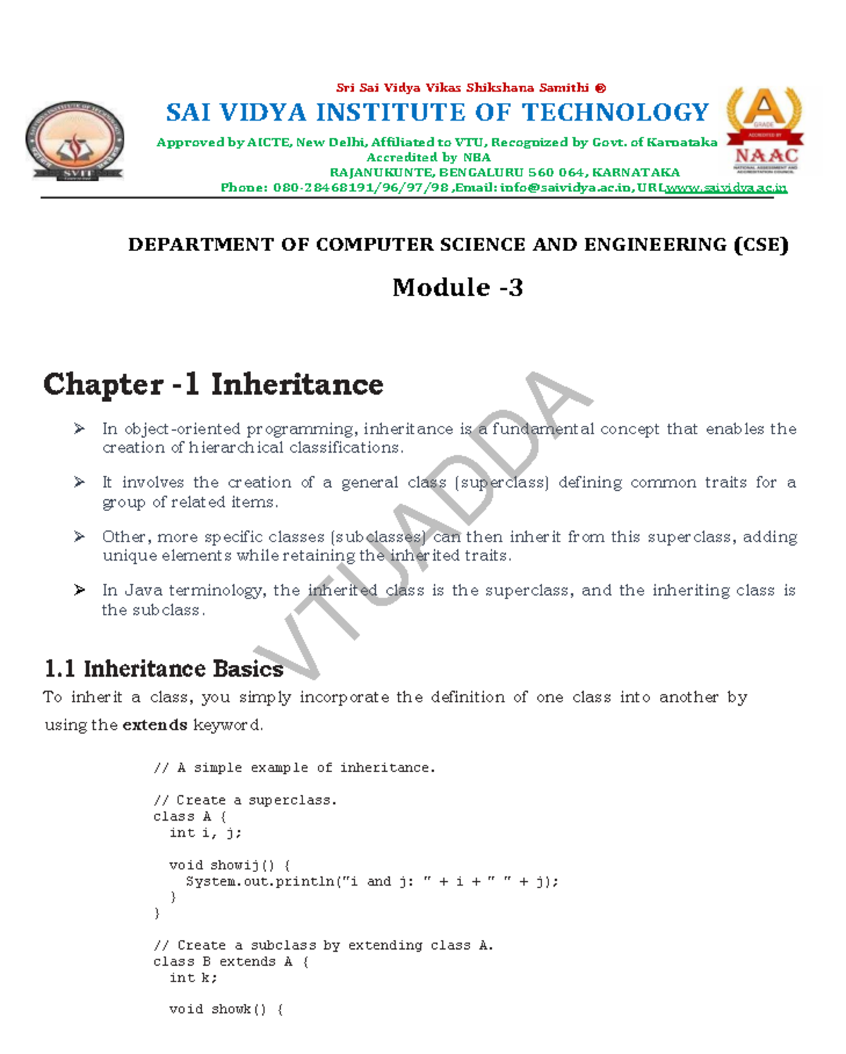 BCS306A Module 3: Inheritance in Java Programming Explained - Studocu