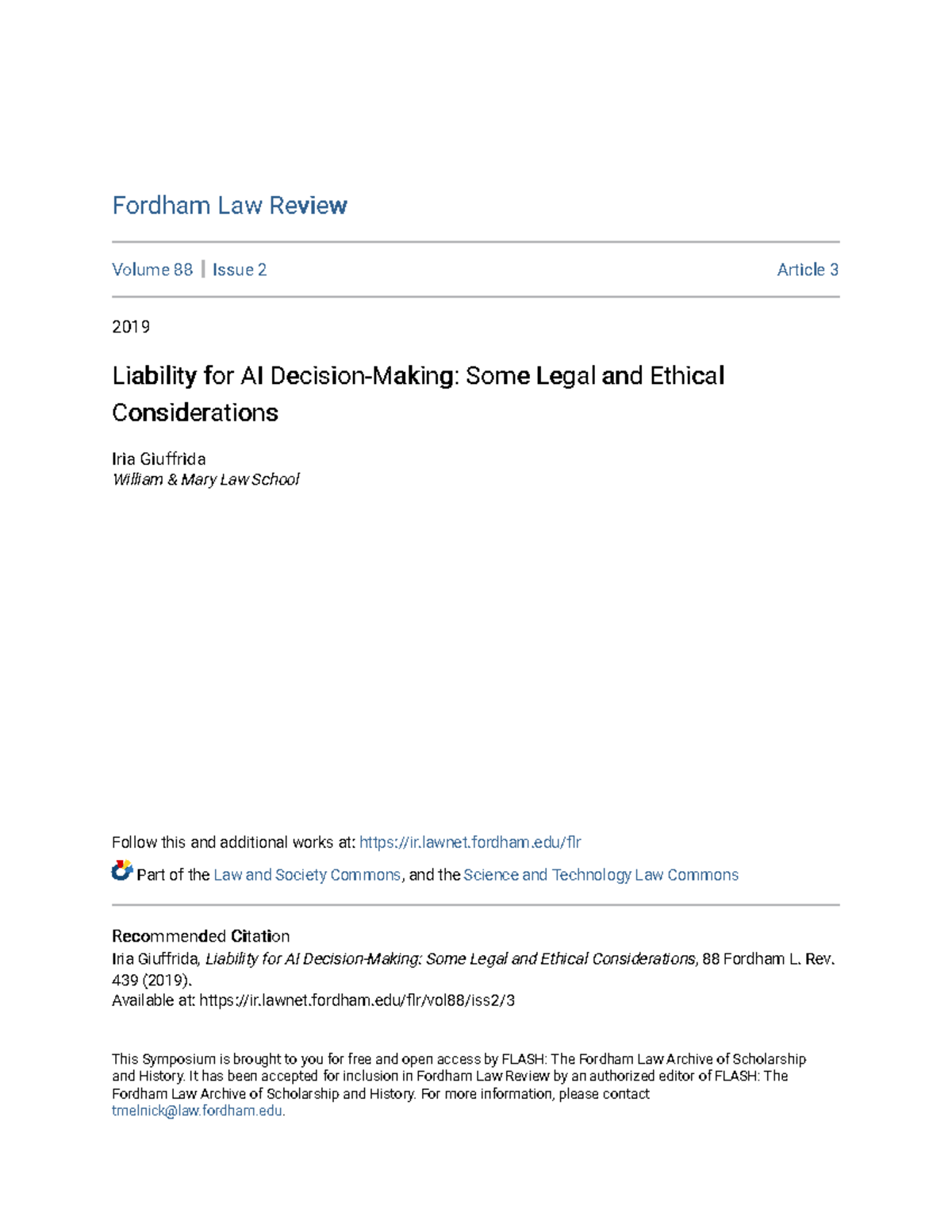 Liability for AI: Legal and Ethical Considerations (Fordham L. Rev. 88) - Studocu