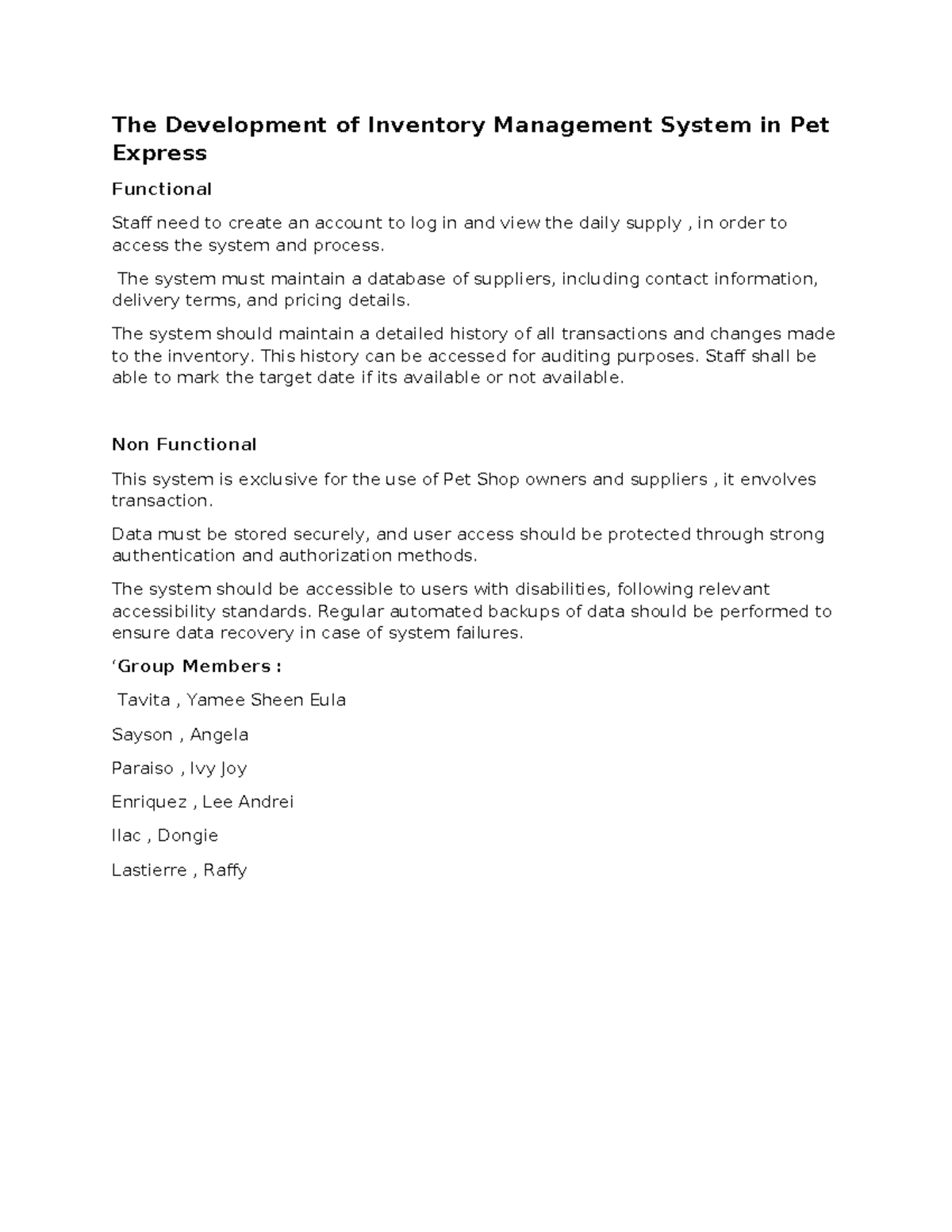 Development of Inventory Mgmt System for Pet Shop Owners - Studocu
