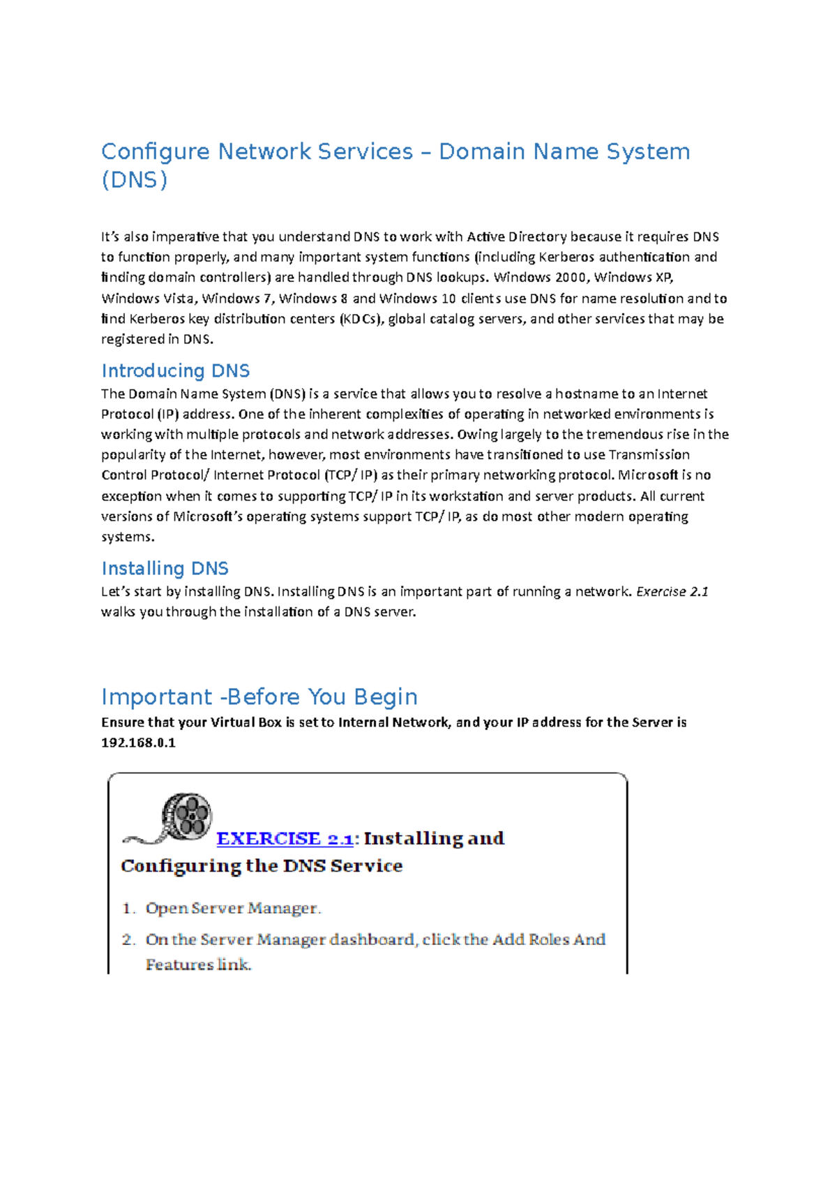 Lab 2.1 Configure Network Services - DNS - Configure Network Services – Domain Name System (DNS ...