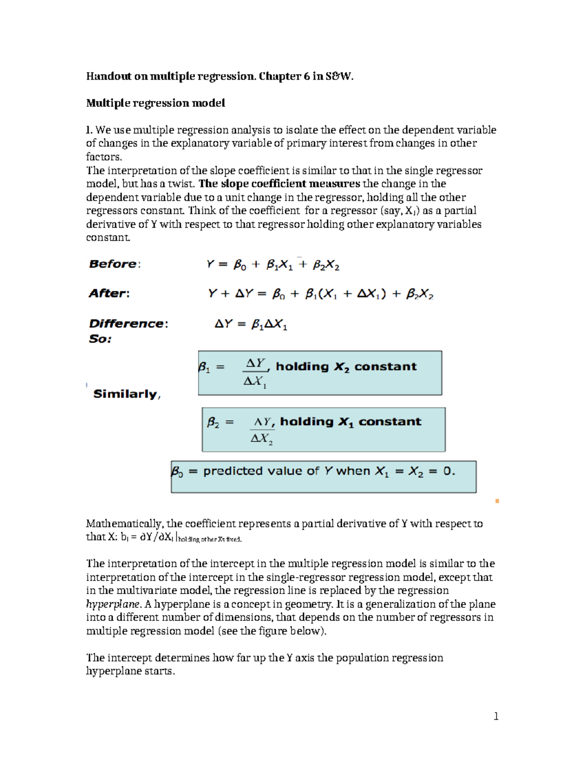Handout on multiple regression analysis: Chapter 6 in multiple regression model - Studocu